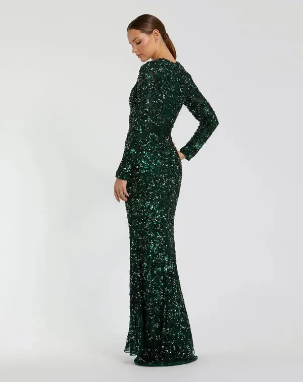 Mac Duggal Hand-embellished Long Sleeve Gown