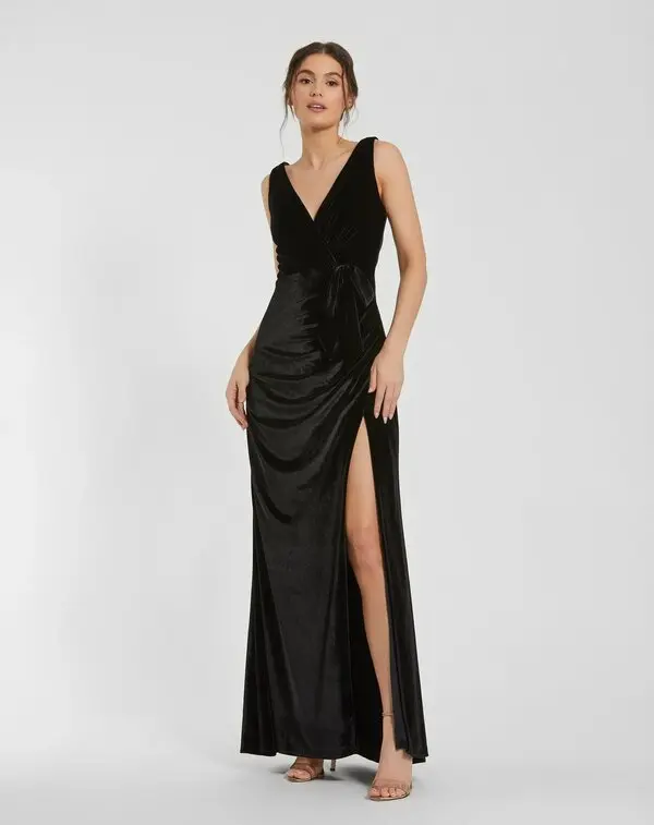 Mac Duggal Velvet Fitted Gown With Draped Detail