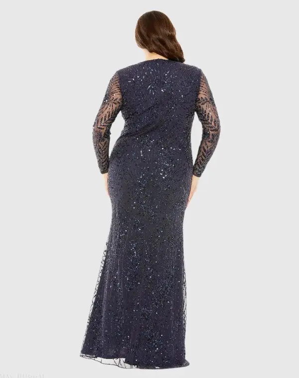 Mac Duggal Long Sleeve Embellished Mesh Gown
