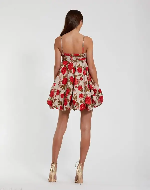 Mac Duggal Brocade Bubble Skirt Mini Dress With Bow