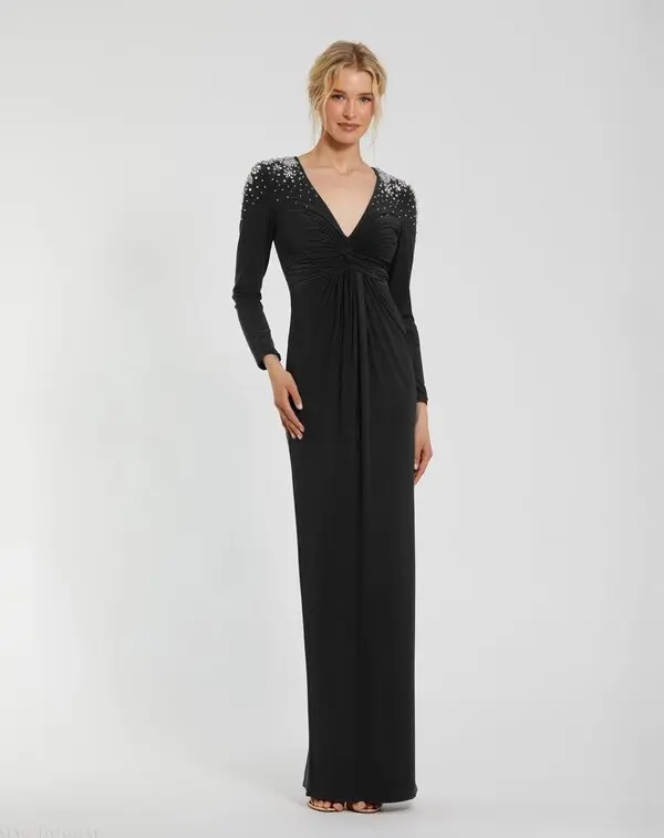Mac Duggal Embellished V-neck Gown - Black