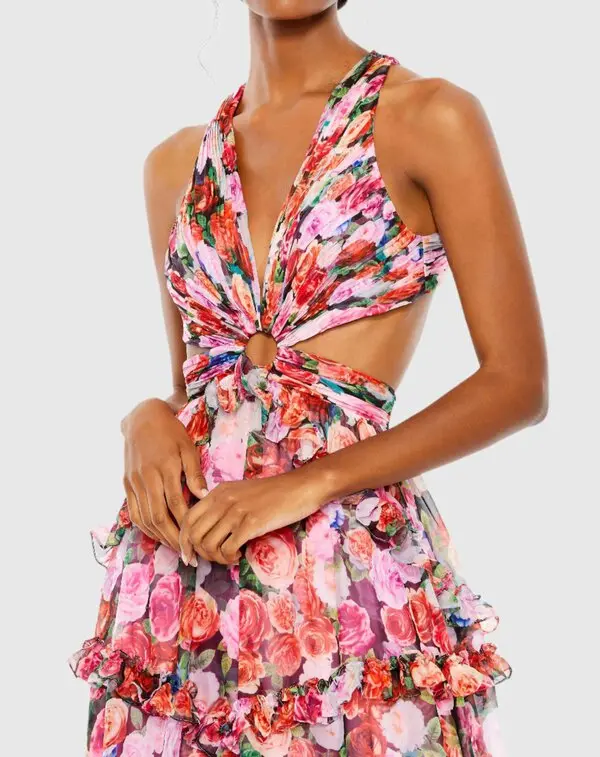 Mac Duggal Floral Printed Sleeveless Gown