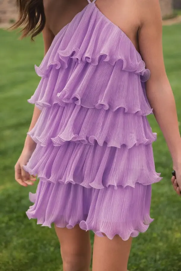 Mac Duggal Crinkle Chiffon Tiered Ruffle Mini Dress