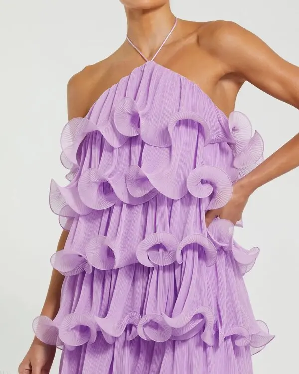 Mac Duggal Crinkle Chiffon Tiered Ruffle Mini Dress
