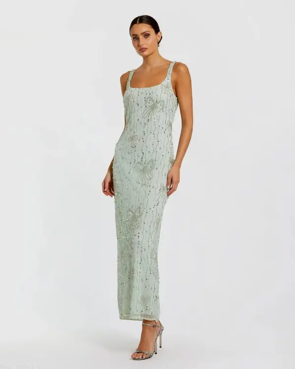 Mac Duggal Beaded Bow Embellished Midi Dress - Green