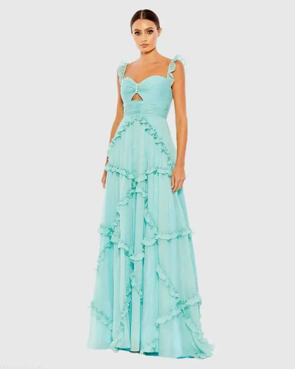 Mac Duggal Ruffle Tiered Sleeveless A-line Gown - Mint