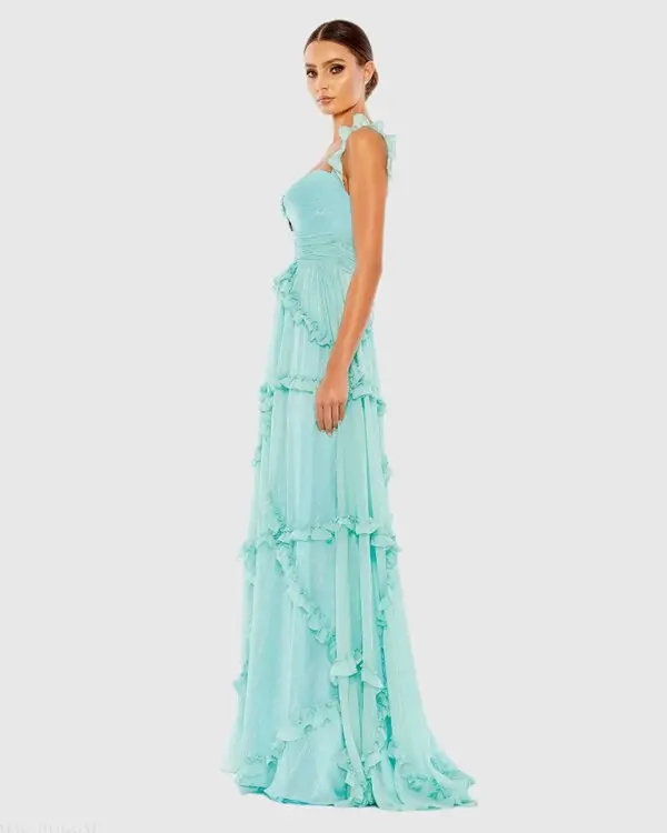 Mac Duggal Ruffle Tiered Sleeveless A-line Gown - Mint