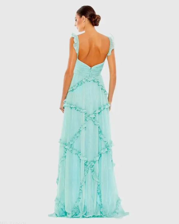 Mac Duggal Ruffle Tiered Sleeveless A-line Gown - Mint