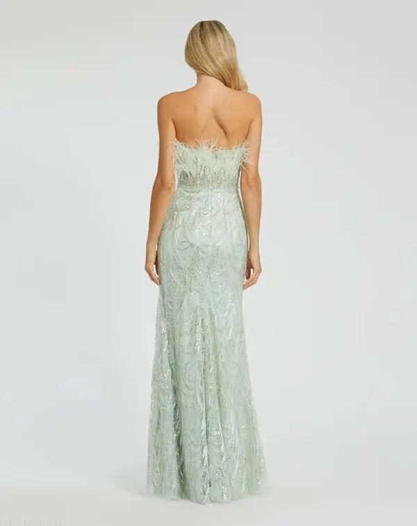 Mac Duggal Embellished Strapless Feather Bustier Gown