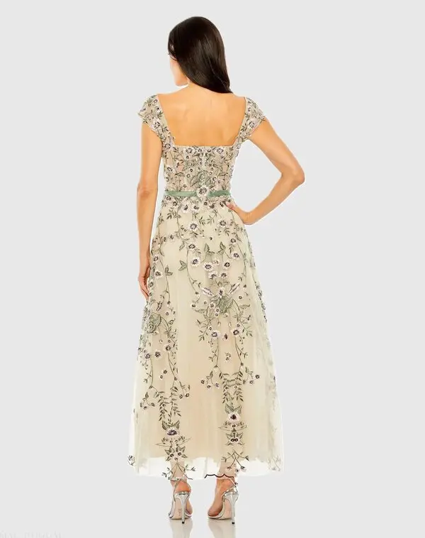 Mac Duggal Floral Embroidered Midi Dress - Neutral | Editorialist