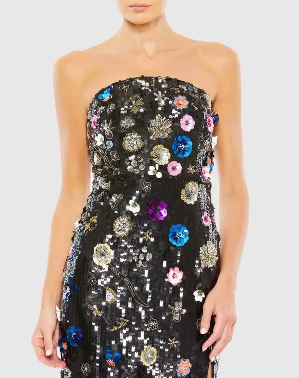 Mac Duggal Floral Sequin Embellished Strapless Column Gown