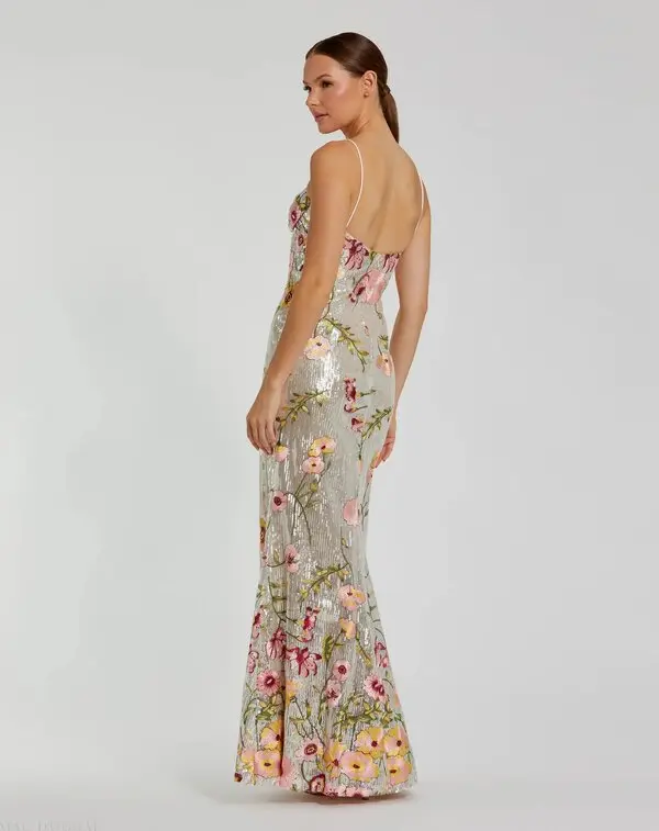 green emerald velvet dress Mac Duggal Strapless Bustier Floral Embroidered Mermaid Gown main image 0