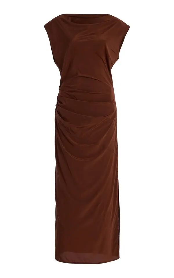 Proenza Schouler Tasa Draped Silk-blend Midi Dress - Brown
