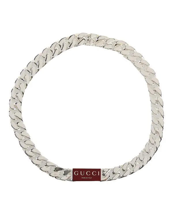 Gucci Trademark Enamel Chain Necklace - Silver