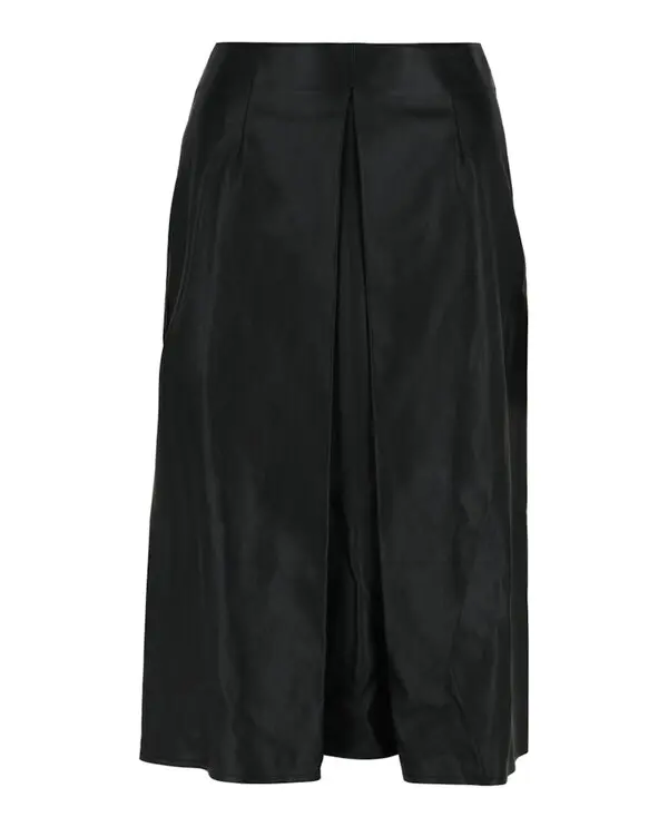 FERRAGAMO Pleated Front Leather Midi Skirt