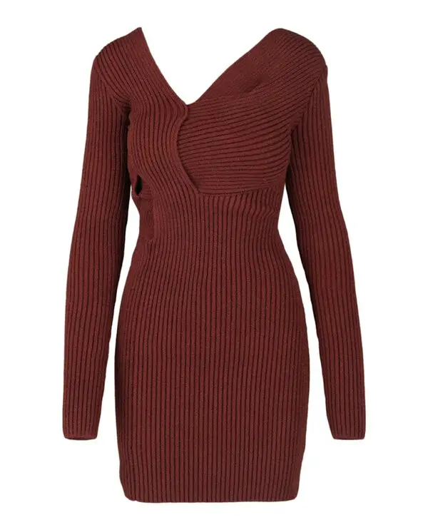 Bottega Veneta Asymmetrical V-neck Sweater Dress - Rust