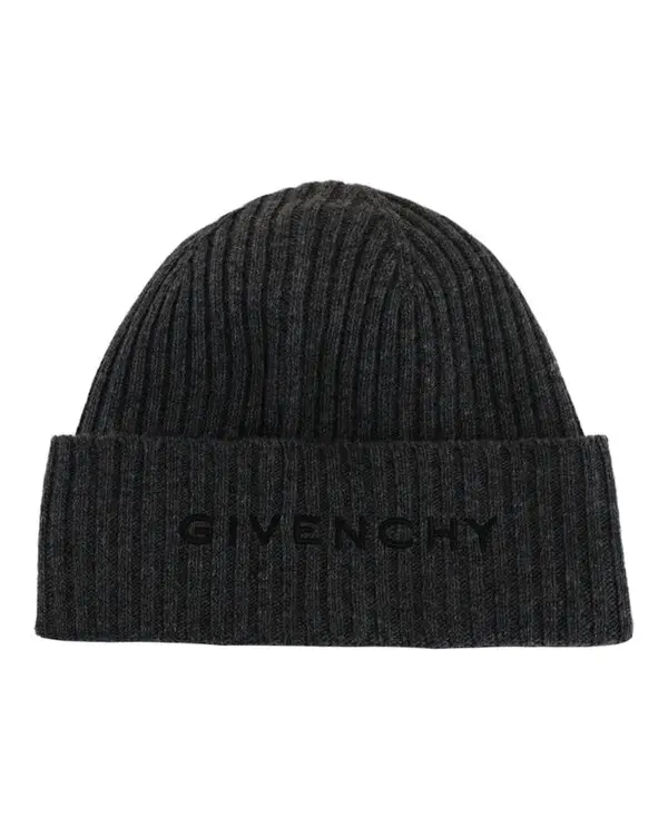 Givenchy Ribbed 4g Wool Blend Beanie - Grey Black