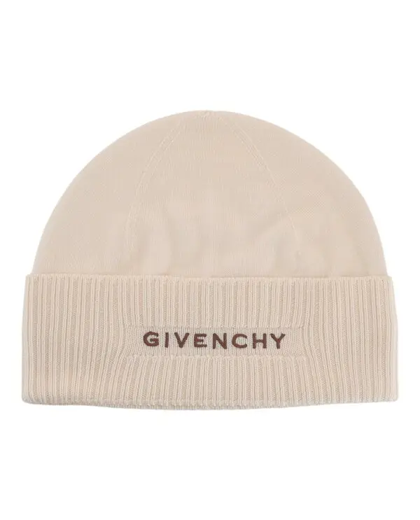 Givenchy Ribbed Embroidered Logo Beanie - Eggshell