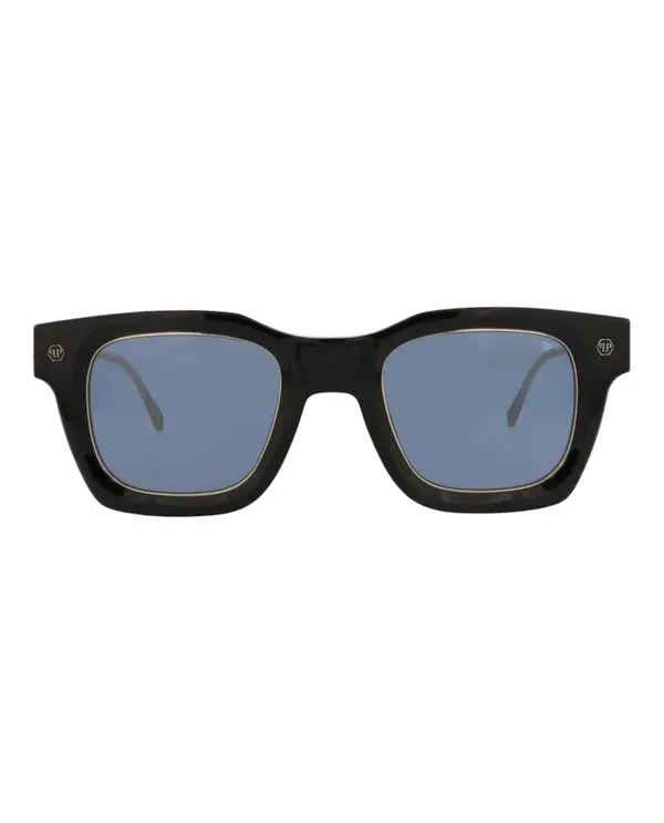 Philipp Plein Acetate Square Frame Sunglasses - Black Gold Blue (spp105m/50/0700)