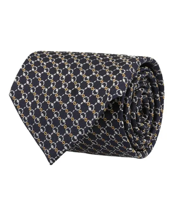 Gucci Horsebit Silk Jacquard Neck Tie - Navy Blue Light Grey
