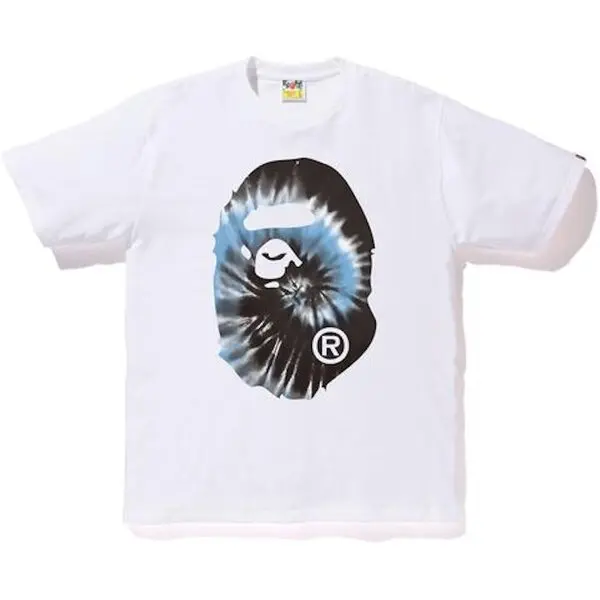 A BATHING APE Tie Dye Big Ape Head Tee Shirt - White/blue