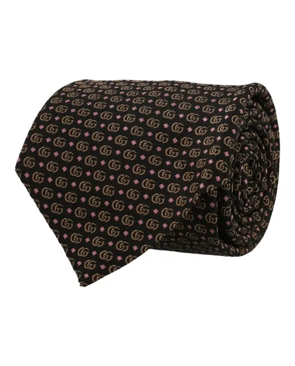 Gucci Double G Silk Jacquard Tie - Dark Brown Pink