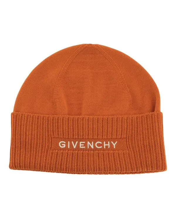 Givenchy Ribbed Embroidered Logo Beanie - Ivory Orange