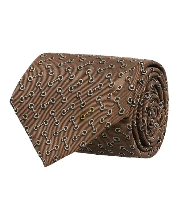 Gucci Horsebit Silk Jacquard Standard Neck Tie - Camel