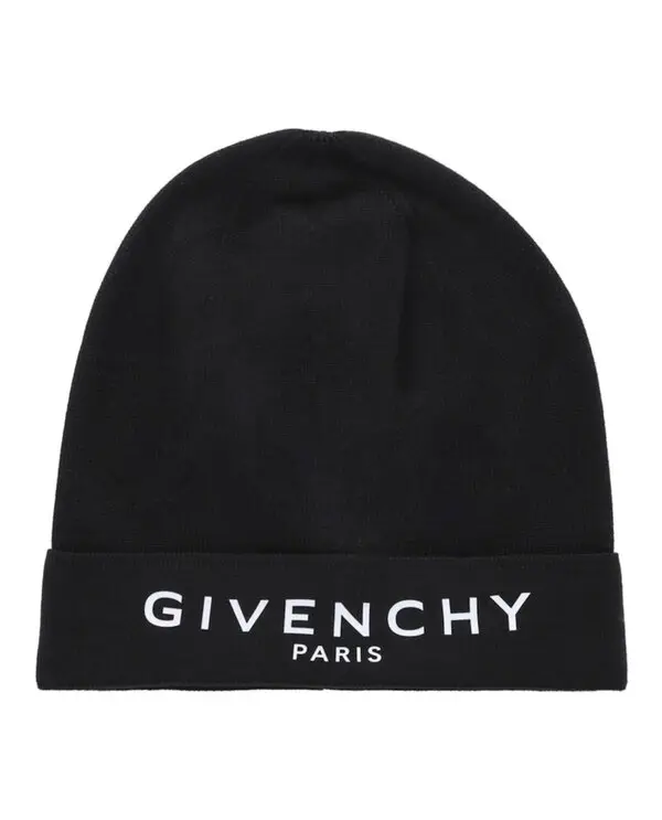 Givenchy Logo Printed Beanie - Black White Logo