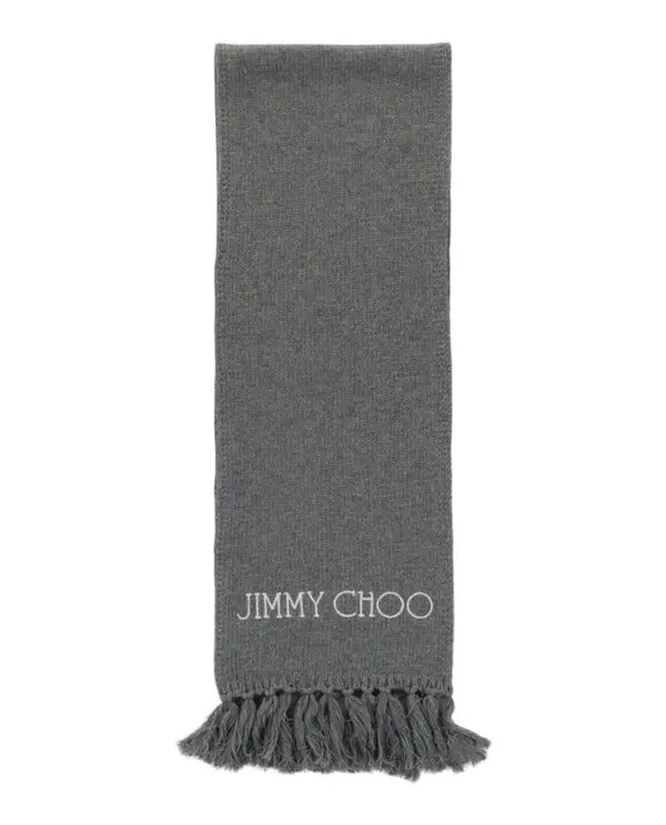 JIMMY CHOO Wool Logo Scarf - Grey