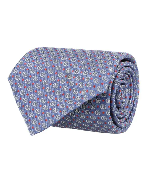 Gucci Double G Silk Jacquard Tie - Blue Orange