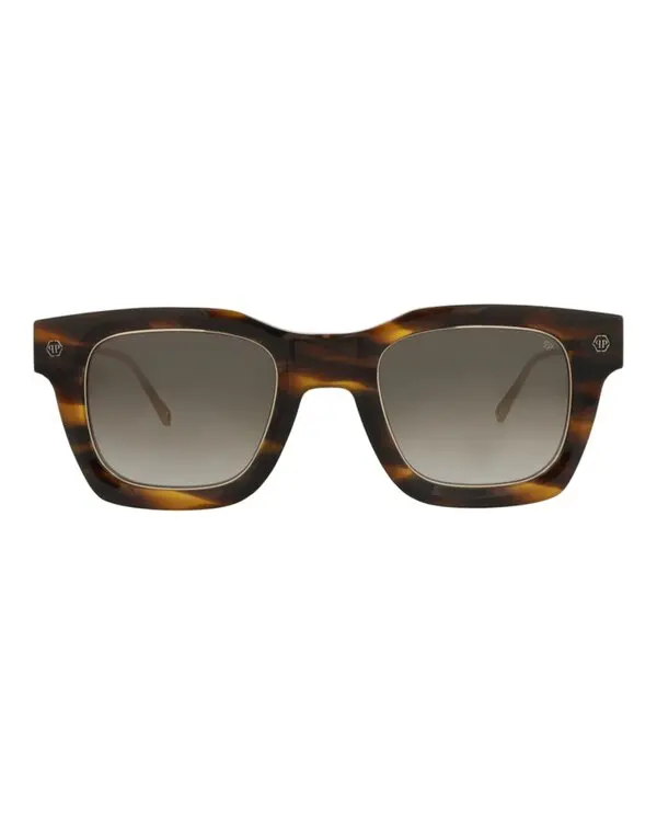 Philipp Plein Square Frame Acetate Sunglasses - Havana Gold Brown (spp105m/50/09fm)