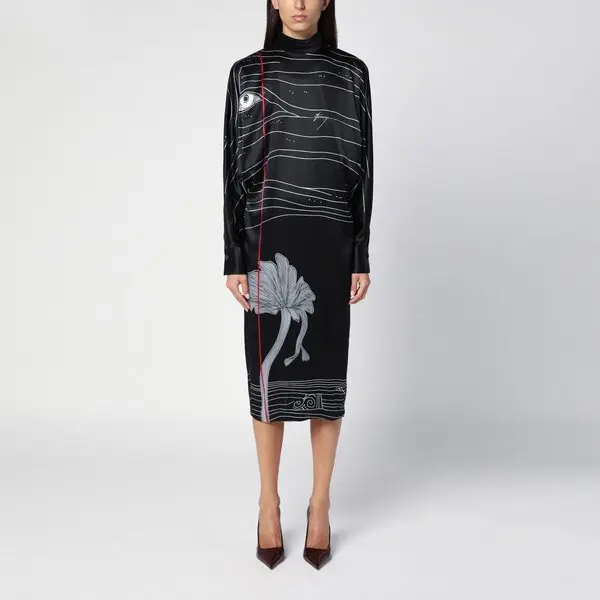 FERRAGAMO Silk Satin Midi Dress - Black