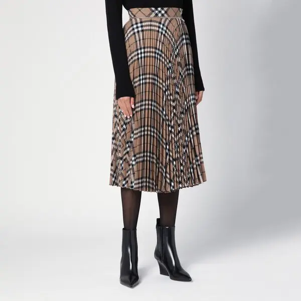 Burberry Check Pattern Pleated Skirt - Beige