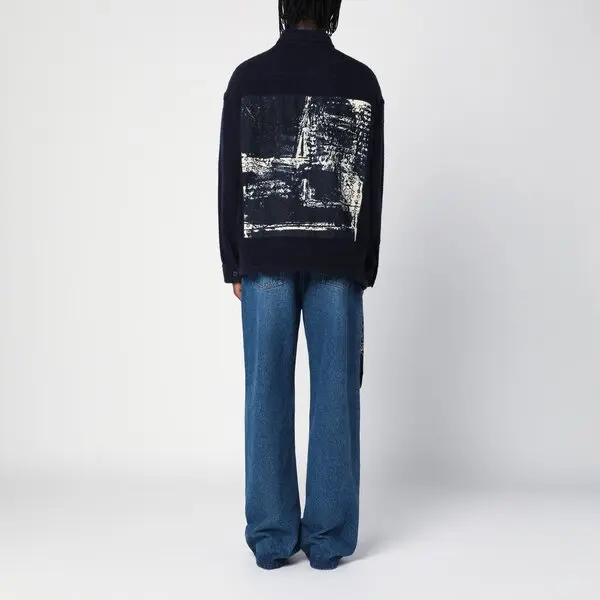 Destin Navy Wool Overshirt With Graphic Print - Blue
