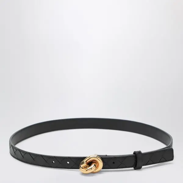 Bottega Veneta Knot Buckle Intrecciato Leather Belt - Black