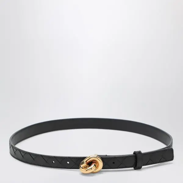 Bottega Veneta Knot Buckle Intrecciato Leather Belt - Black