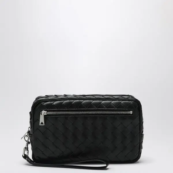 Bottega Veneta Intrecciato Leather Pouch With Wrist Strap - Black