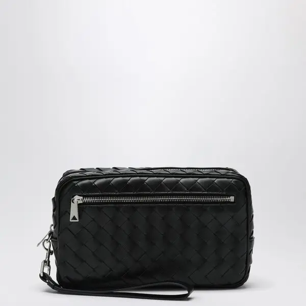 Bottega Veneta Intrecciato Leather Pouch With Wrist Strap - Black