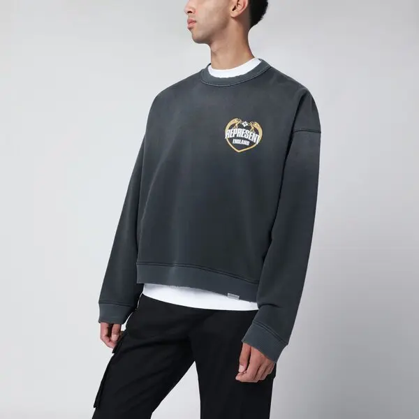 REPRESENT Washed Effect Cotton Crewneck Sweatshirt - Black