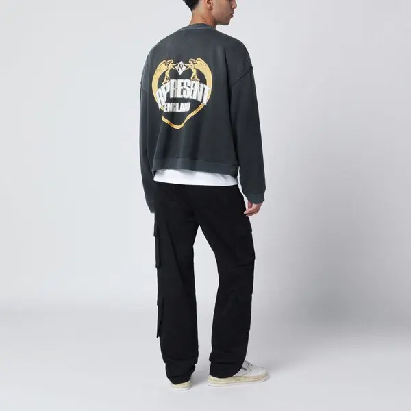 REPRESENT Washed Effect Cotton Crewneck Sweatshirt - Black