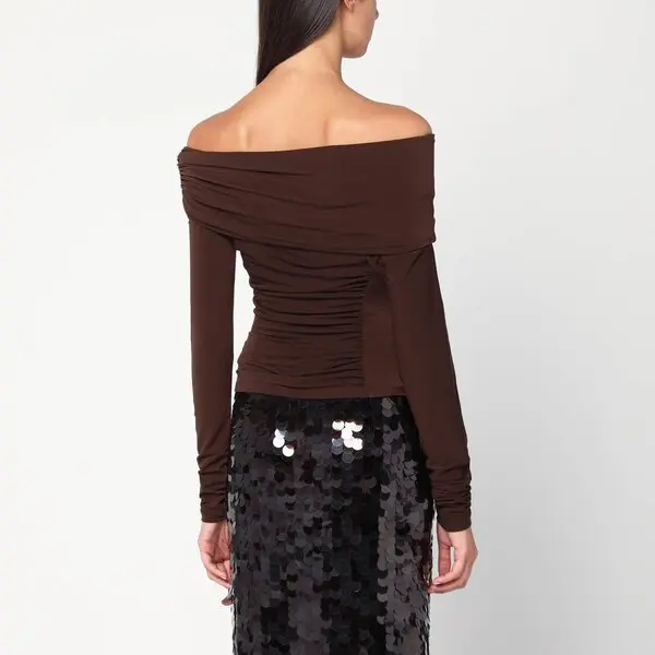 Andamane Off-the-shoulder Jersey Top - Brown