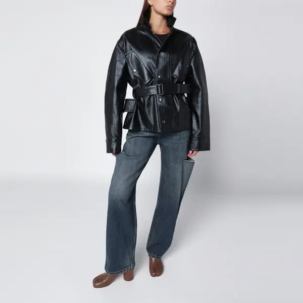 MAISON MARGIELA Cotton Laminated Belted Jacket - Black