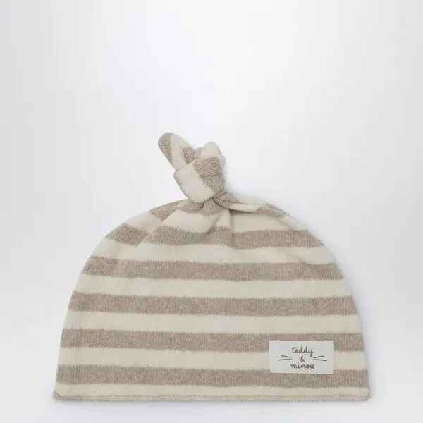 TEDDY & MINOU Striped Cotton Beanie - Beige