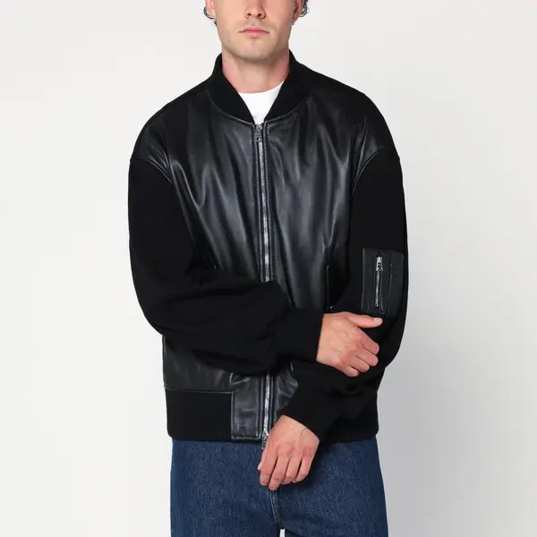 Givenchy Leather Bomber Jacket With Wool Sleeves
