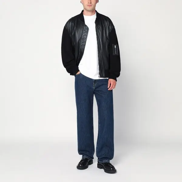 Givenchy Leather Bomber Jacket With Wool Sleeves