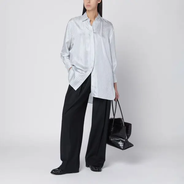 Max Mara Striped Silk Oversized Shirt - White