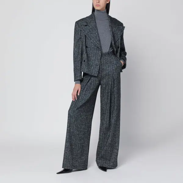 Dolce & Gabbana Striped Wool-blend Short Jacket - Grey