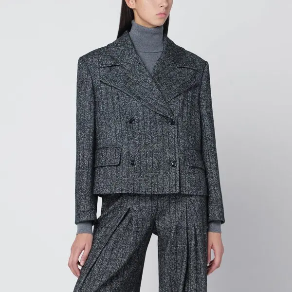 Dolce & Gabbana Striped Wool-blend Short Jacket - Grey