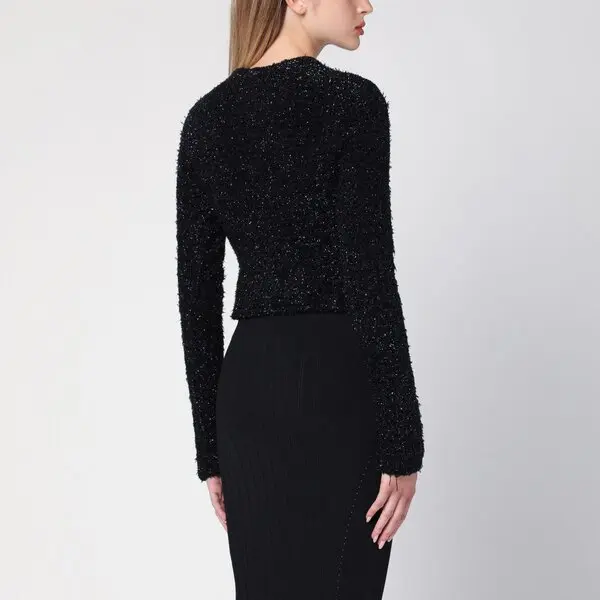 Balenciaga Cotton Blend Tweed Cropped Cardigan - Black